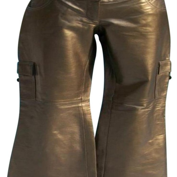 Cache | Pants & Jumpsuits | Cache Dark Gold Butter Leather Lined Cargo ...